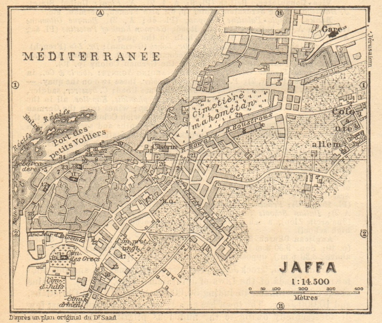 Jaffa / Tel Aviv antique town city plan. Yafo. Israel. SMALL 1912 old ...