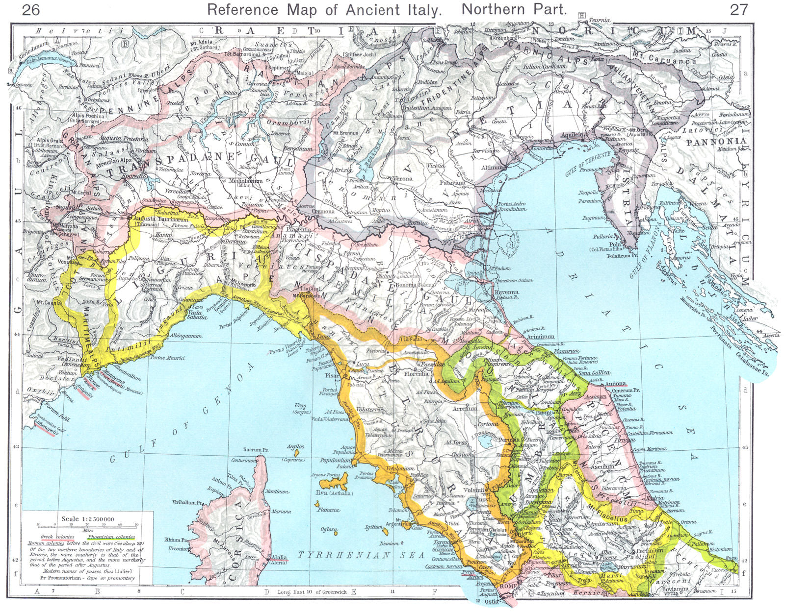 ITALY. Reference Map of Ancient Italy Northern Part 1956 old vintage ...