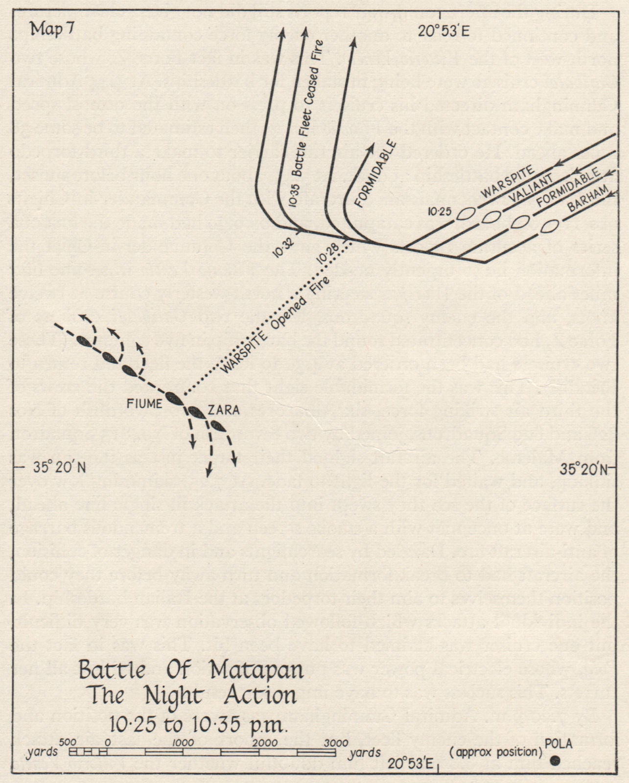 BATTLE OF CAPE MATAPAN 1941. Night action 10.25 to 10.35pm. Greece 1956 map ...