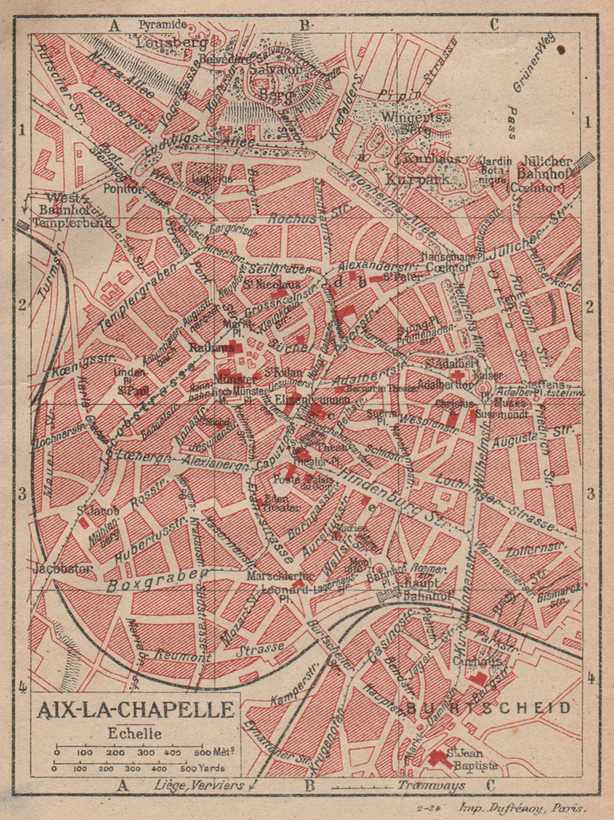 AACHEN AIX-LA-CHAPELLE AKEN vintage town city stadtplan. Germany 1920 old map ...