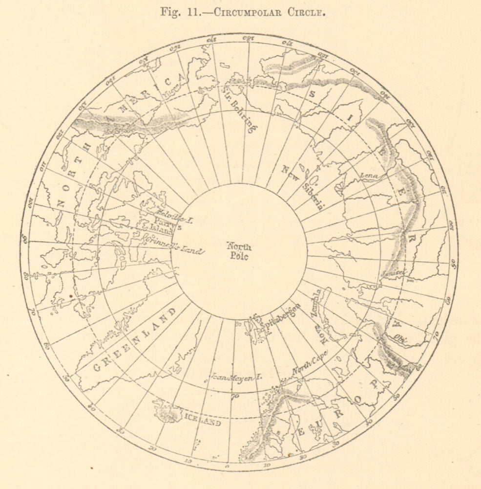 Circumpolar Circle. Arctic. North Pole. Sketch map 1886 old antique ...