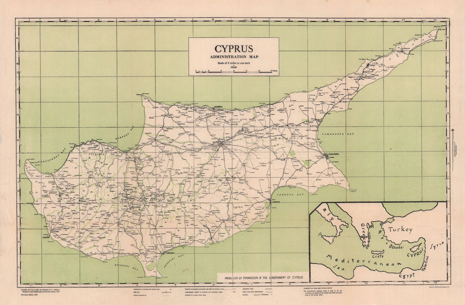 Cyprus Administration Map. Vintage map by F.J. Salmon 1946 old vintage – Antiquemapsandprints.com