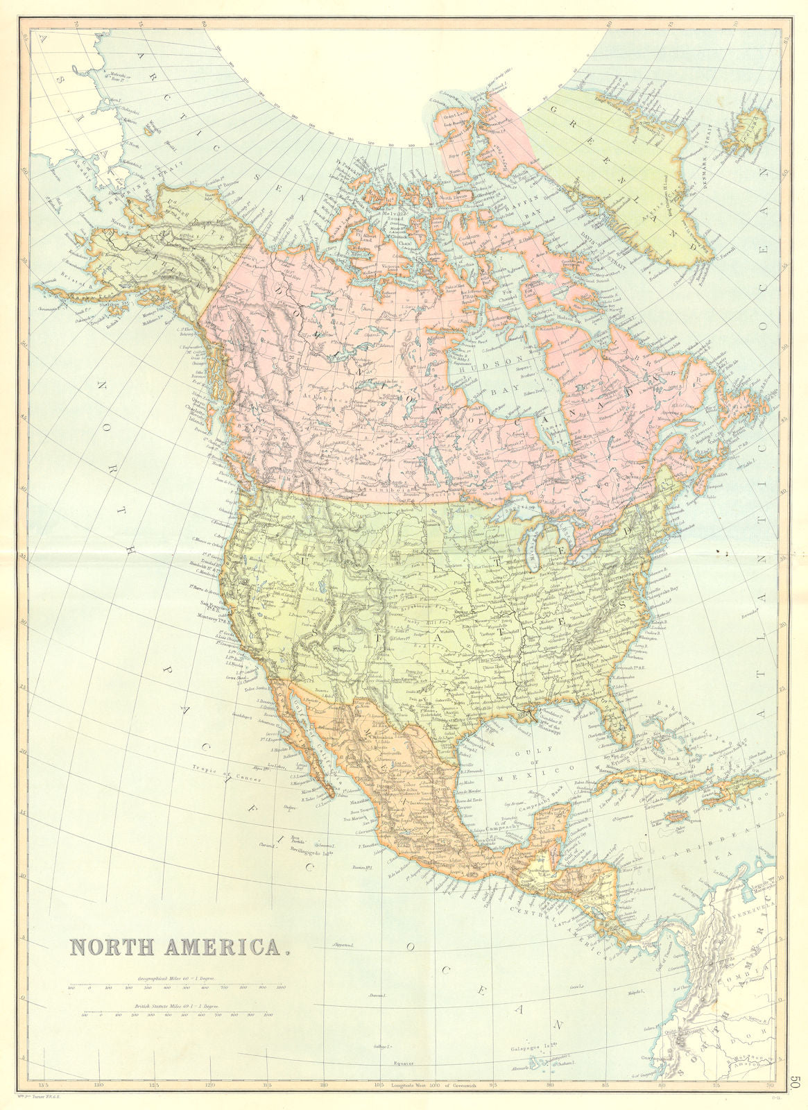 NORTH & CENTRAL AMERICA. USA, Canada, Mexico, Caribbean. BLACKIE 1893 ...