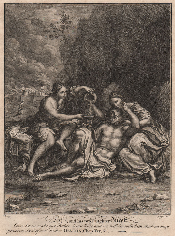 Bible Genesis 19 32 Lots And His Two Daughters Incest 1752 Old Print
