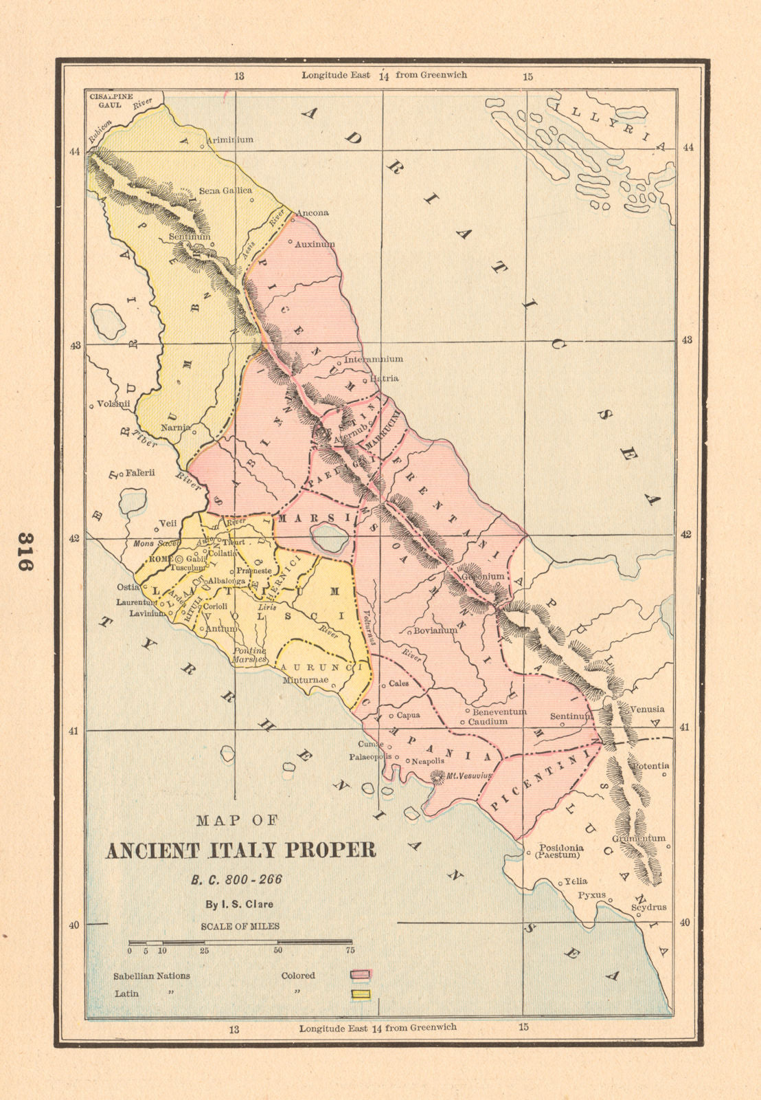 Map of Ancient Italy Proper 800-266 BC. CLARE 1894 old antique plan ...
