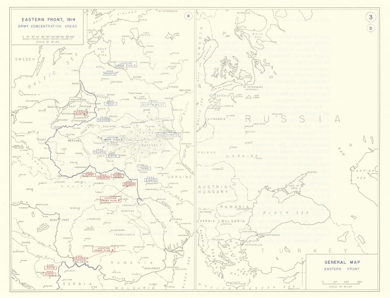 World War 1. Eastern Front, 1914. Army Concentration Areas 1959 old map ...