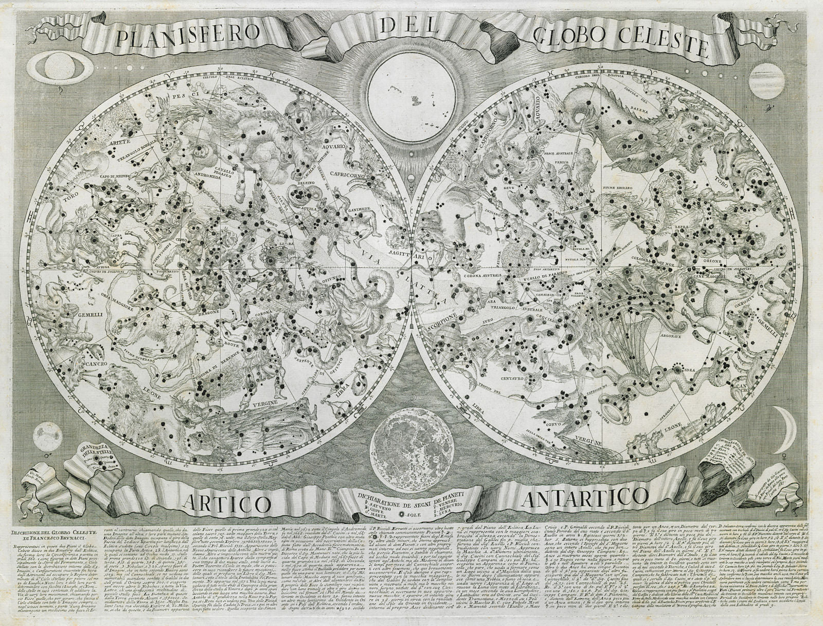 Planisfero del Globo Celeste. Antartico. Planisphere star chart. ROSSI 1687 map ...