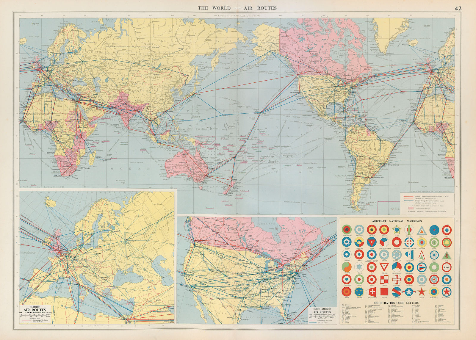 World Europe North America air routes. National Aircraft Markings LARGE ...