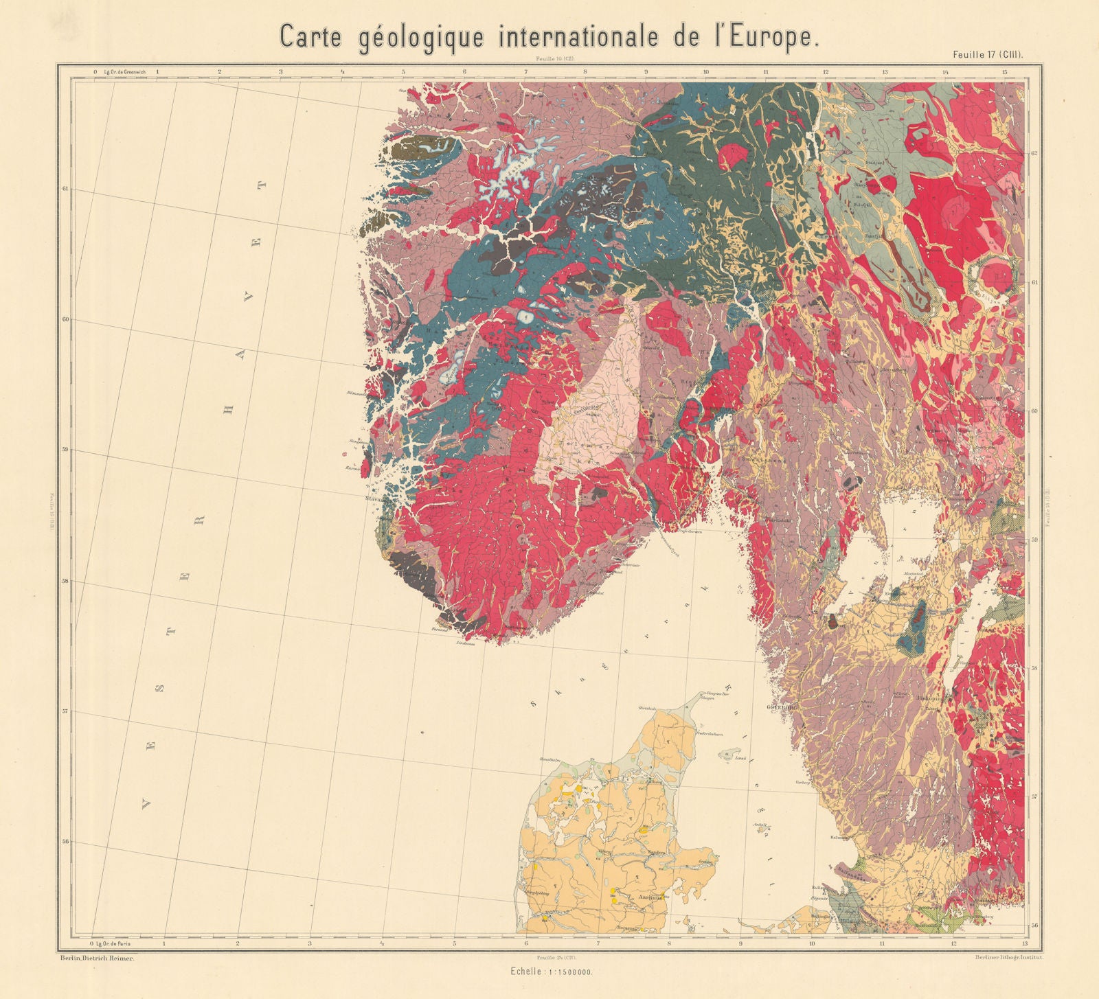 Geological map Southern Norway & Sweden, Northern Denmark. BEYSCHLAG ...