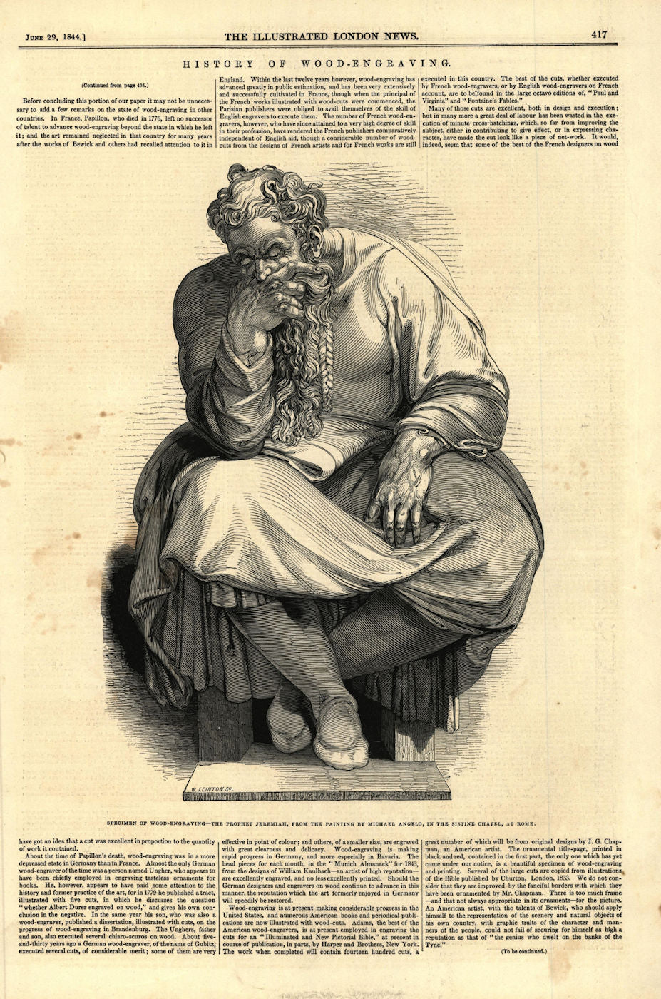 "The Prophet Jeremiah", after Michelangelo in the Sistine Chapel. Bible ...