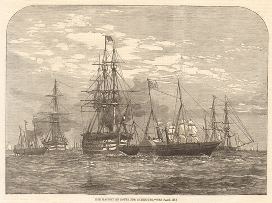 Her Majesty en route for Cherbourg. Manche. Ships 1858 old antique ...
