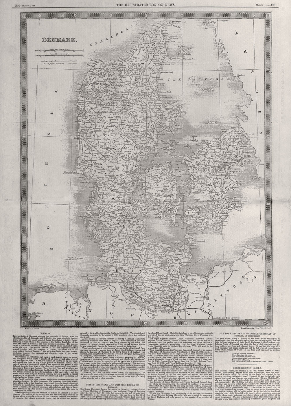 A map of Denmark. Existing & planned railways 1863 old antique chart ...