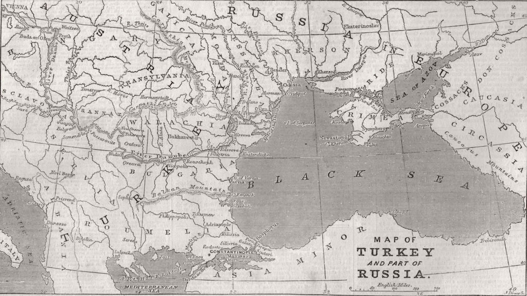 TURKEY. Map of Turkey and part of Russia 1853 old antique plan chart ...