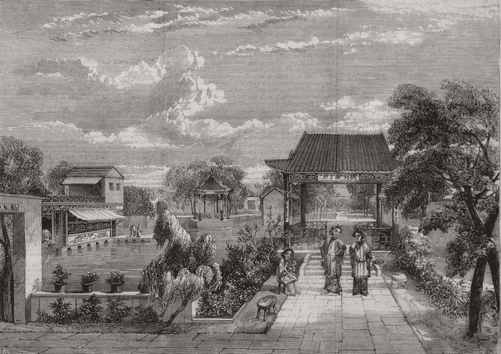 CHINA. Howqua Garden, near Canton Guangdong 1859 old antique print ...