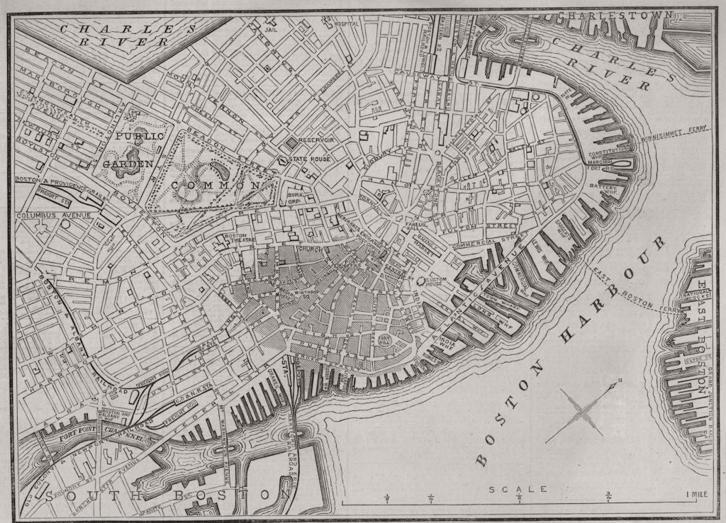 GREAT BOSTON FIRE 1872. City plan, showing the extent of the fire 1872 ...