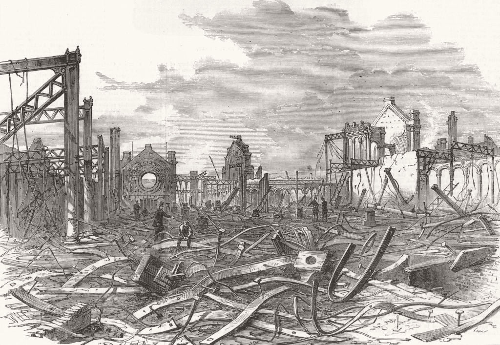 DISASTERS. Interior view of the ruins 1873 old antique vintage print ...