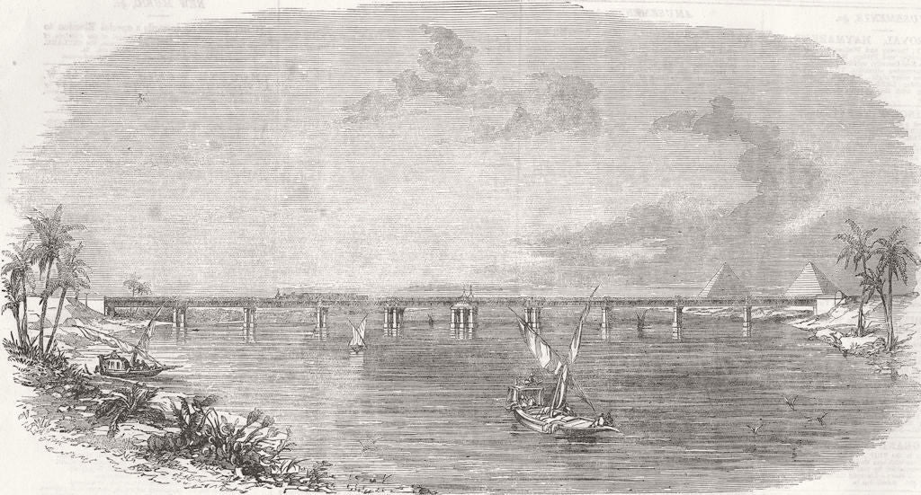 EGYPT. Railway bridge Across The Nile at Benha 1856 old antique print ...