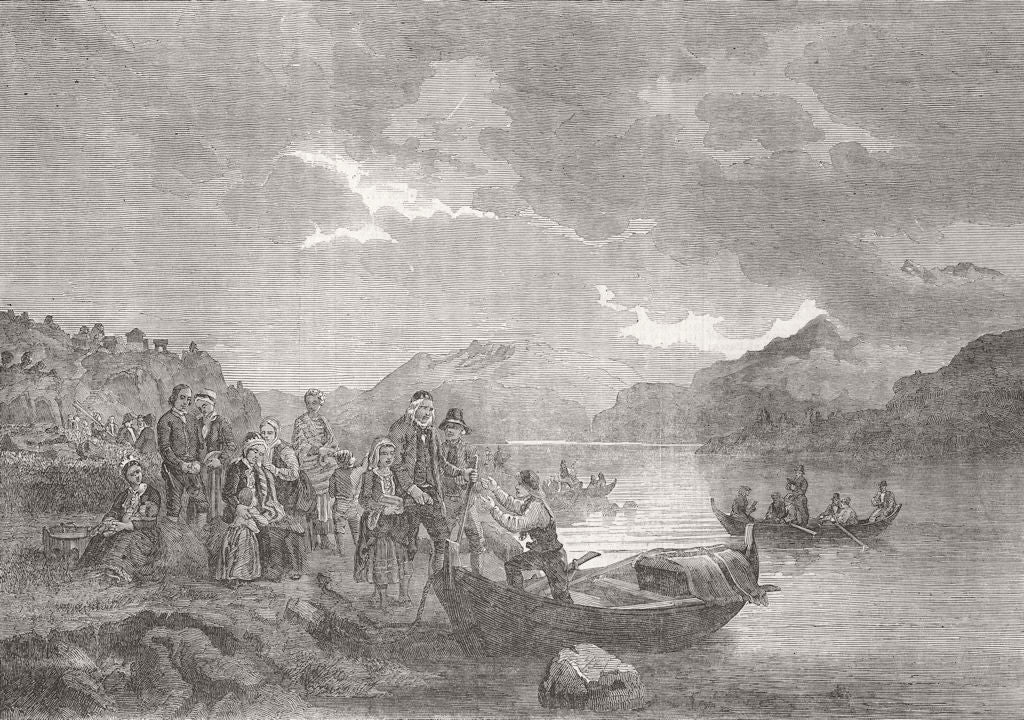 NORWAY. A Peasant's funeral, at the Sogne fjord 1853 old antique print ...