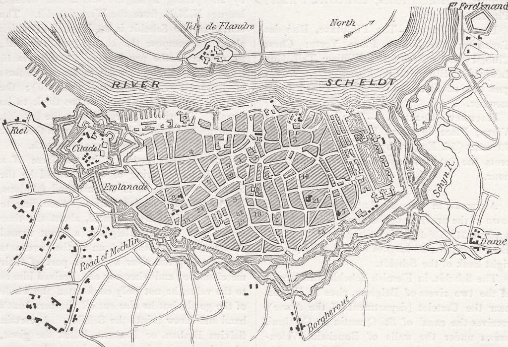BELGIUM. Antwerp 1845 old antique vintage map plan chart ...