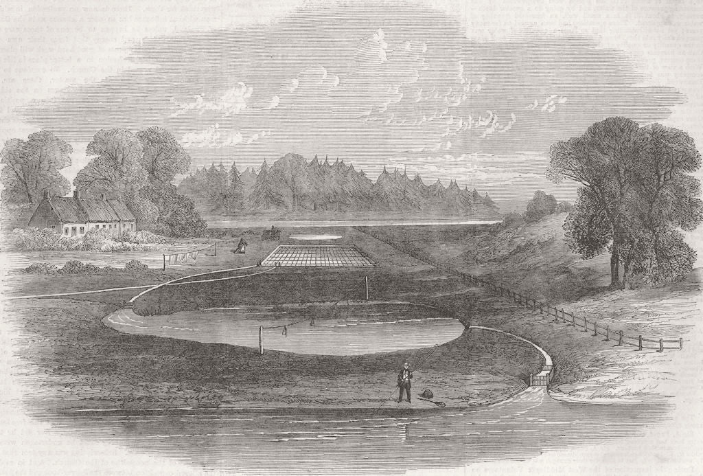 SCOTLAND. Salmon-breeding ponds, Stormontfield 1863 old antique print ...
