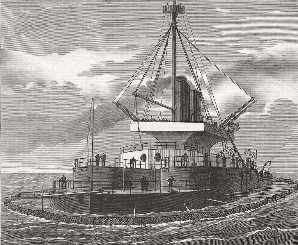 SHIPS. HMS Thunderer fitted with anti-torpedo nets 1877 old antique ...