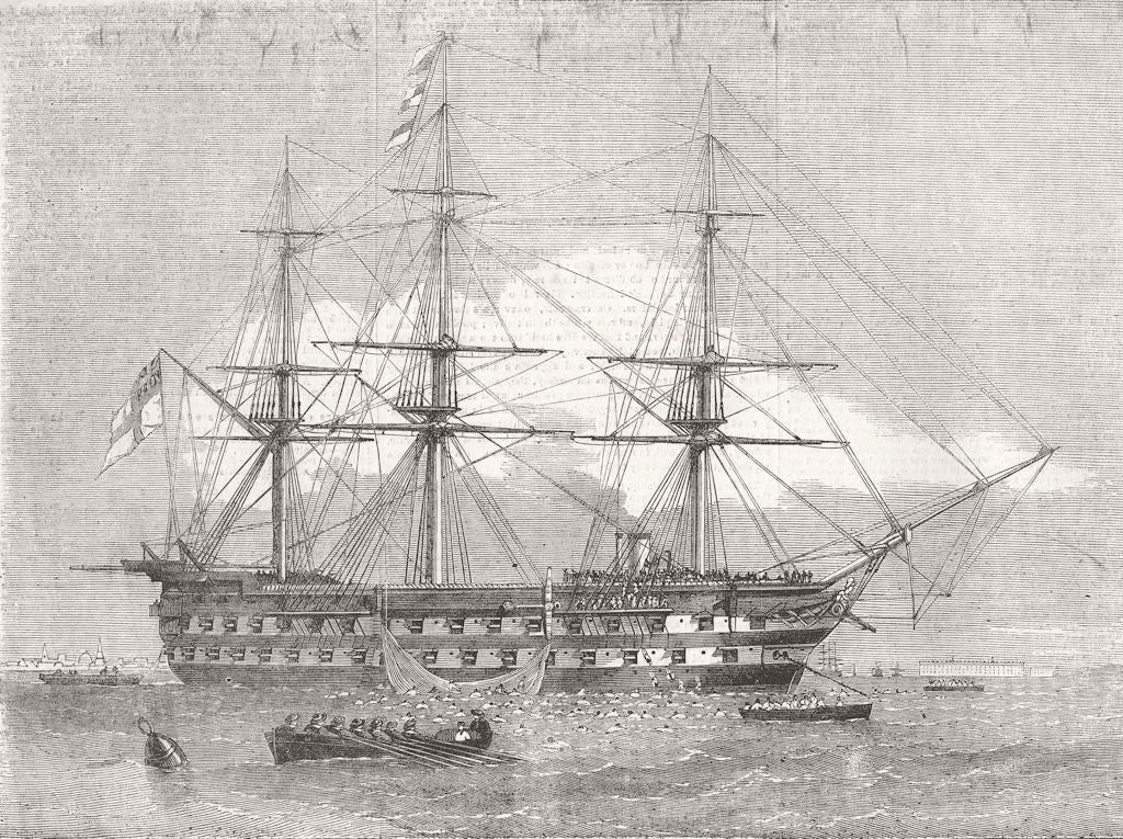 SHIPS. Caesar-Hands piping to bathe 1855 old antique vintage print ...