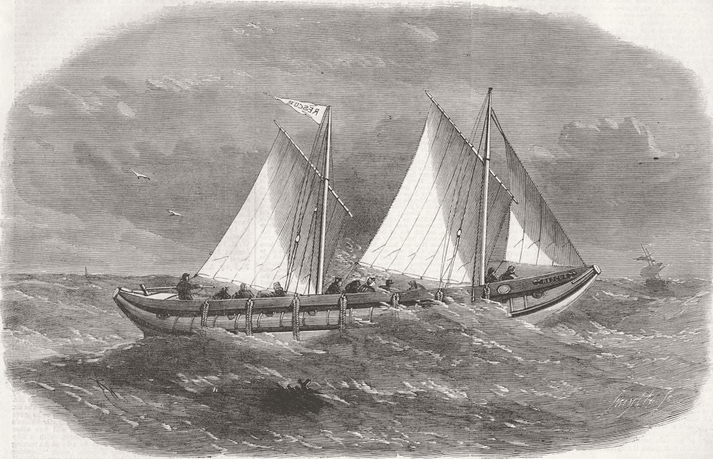 LANCS. Liverpool tubular lifeboat rescue 1863 old antique print picture ...