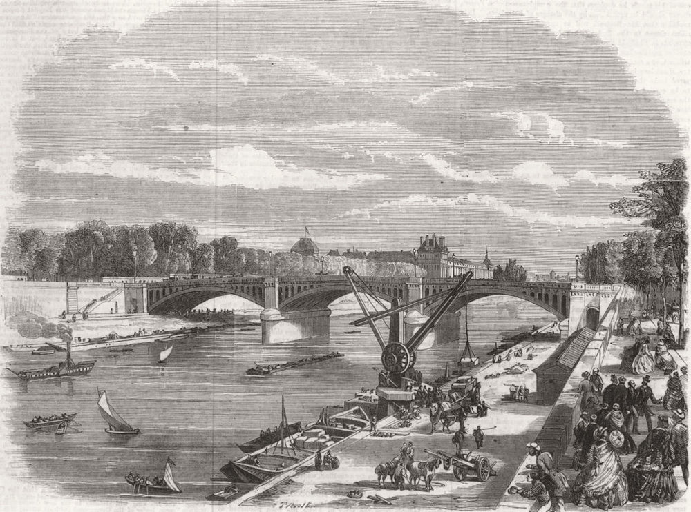 FRANCE. New bridge over the Seine at Paris-the Pont de Solferino 1860 ...