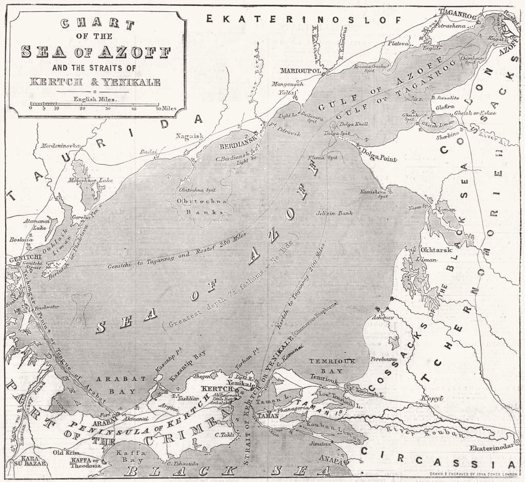 UKRAINE. Chart of the sea of Azoff and the straits of Kerch & Yenikale ...