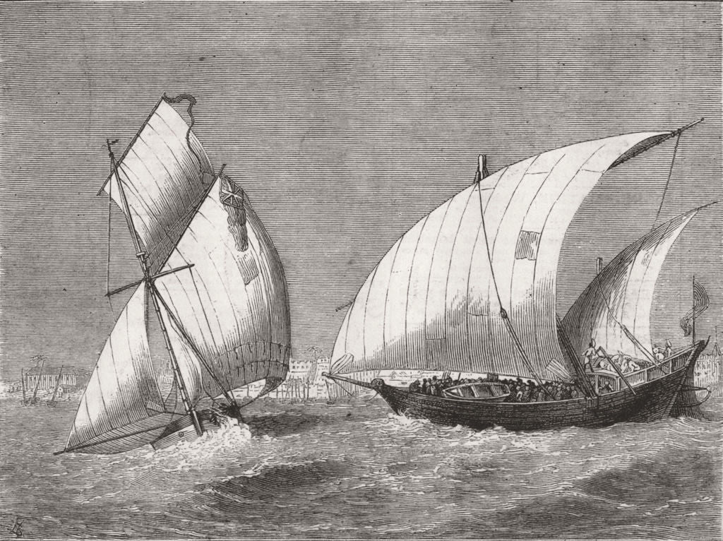 EAST AFRICA. Launch. HMS Wolverine crossing Bows of a Slave-Laden ...
