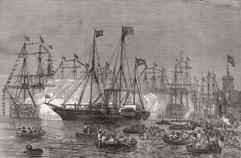 SPITHEAD. Naval review-Shah Royal Yacht Victoria Albert inspecting ...