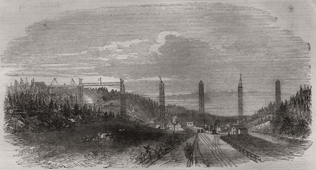 The Crumlin Viaduct, on the Western Valley Railway. Wales 1854 old ...