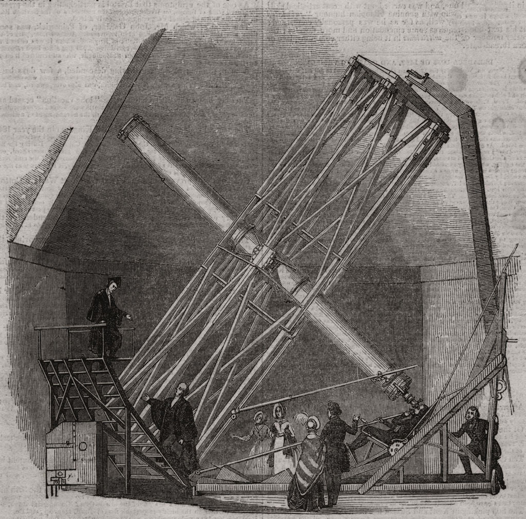 The great Northumberland Telescope, at Cambridge 1843 old antique print ...