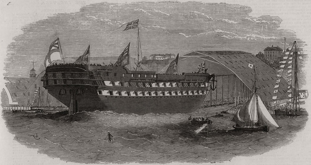 Launch of the " Crecy " screw steam-ship at the Royal Dockyard, Chatham ...