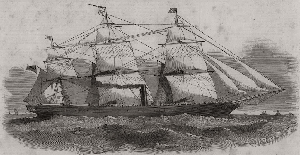 The new Australian steam ship " Cleopatra " 1852 old antique print ...