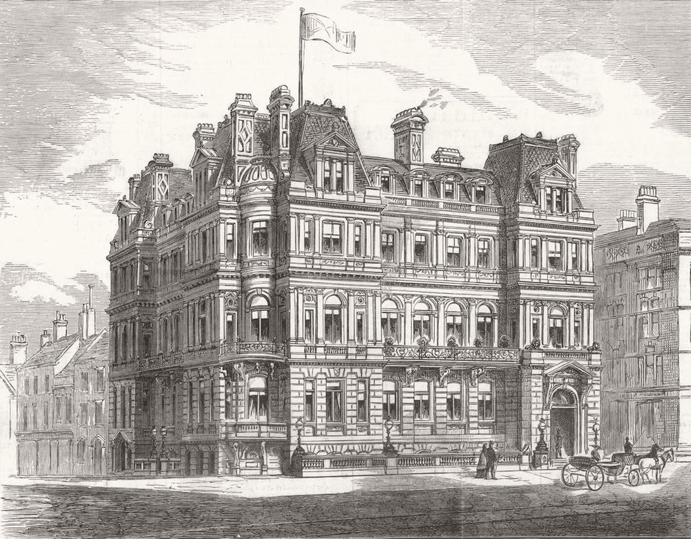 LANCS. New Conservative Club-House, Liverpool 1882 old antique print ...