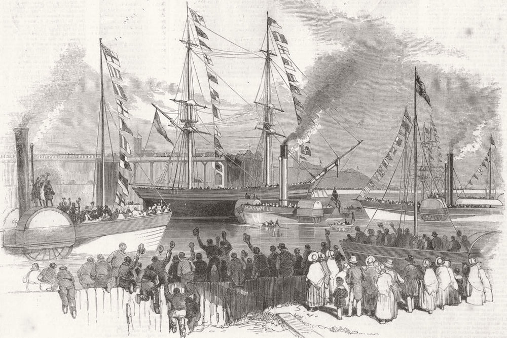 DURHAM. 1st shipment of coals, new Sunderland Docks 1850 old antique ...
