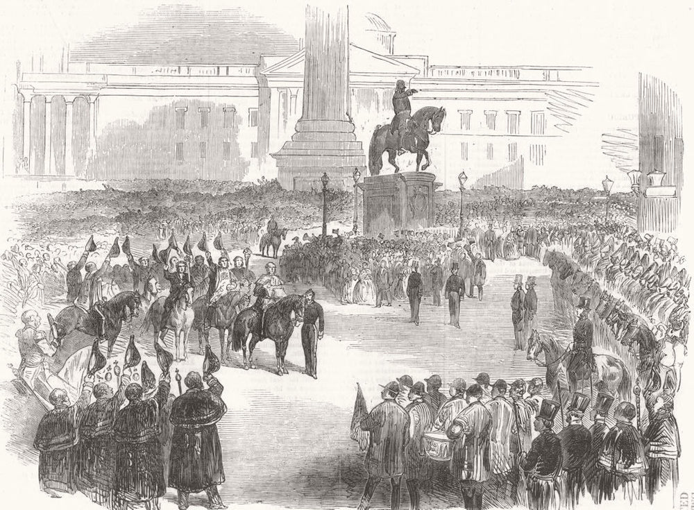 LONDON. Crimean War peace Proclamation, Trafalgar Sq 1856 old antique ...