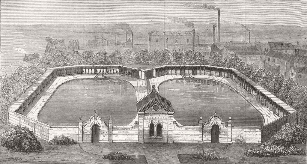 DERBYS. Swimming-Baths in Derby 1873 old antique vintage print picture ...