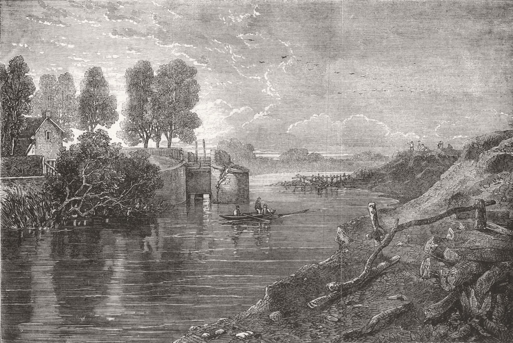 NORFOLK. flood, fens-blown sluice 1862 old antique vintage print ...