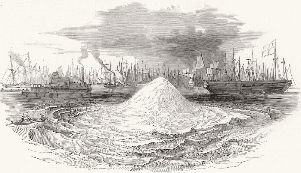 LONDON. Blowing up Whiting Shoal, Limehouse Reach 1845 old antique ...