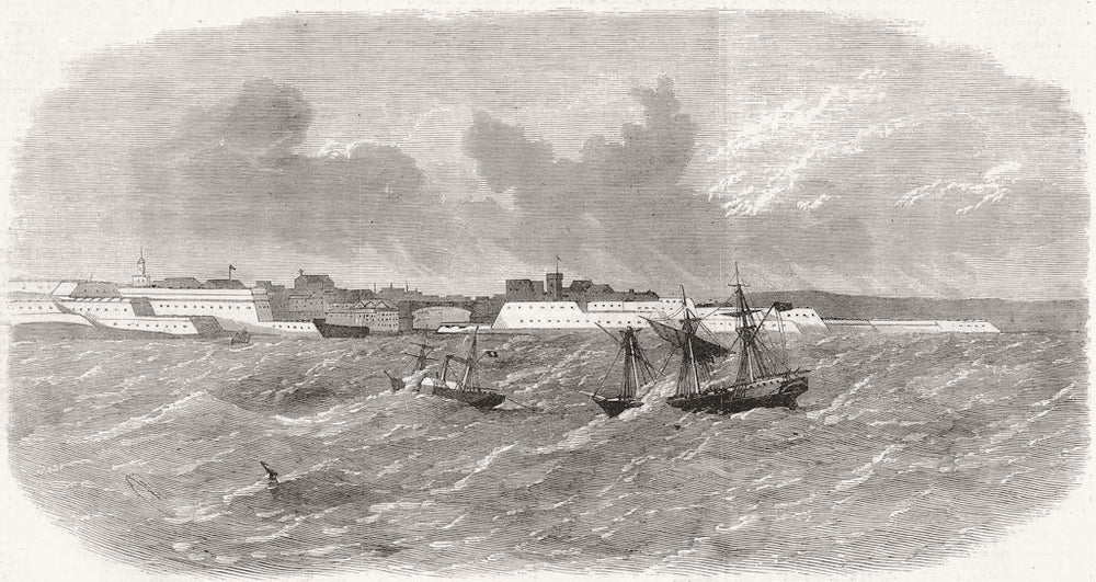 BREST. Melmerby troopship towed into Harbour, storm 1865 old antique ...