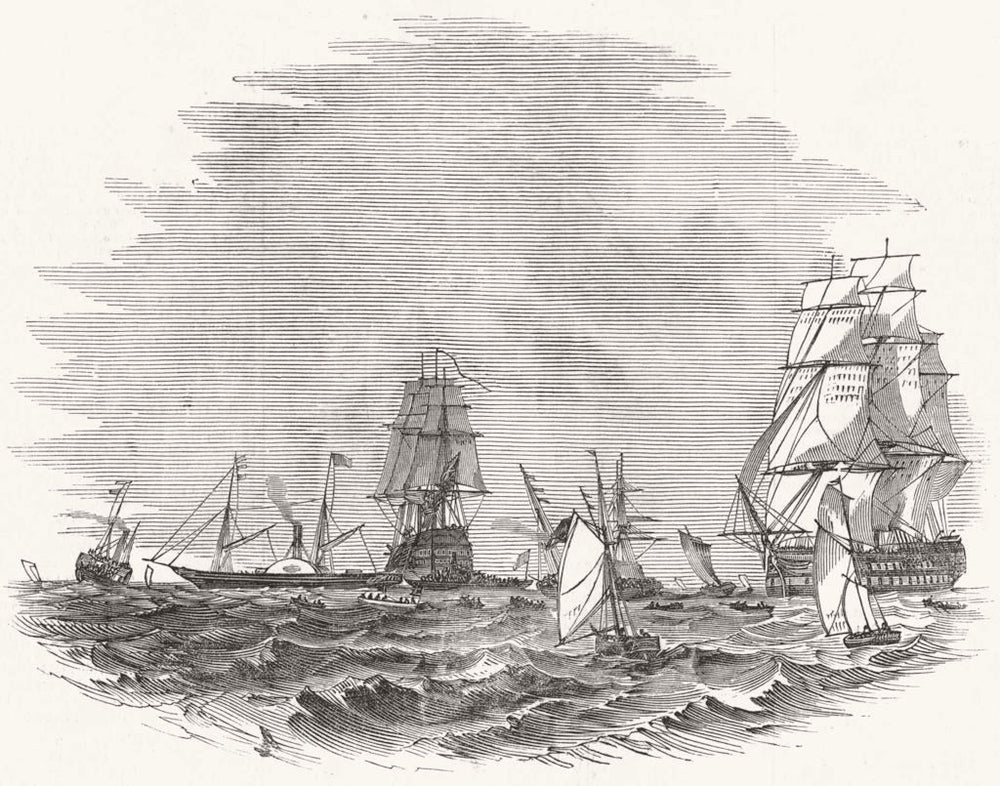 SHIPS. Adm Parker boarding Royal Yacht 1845 old antique vintage print ...