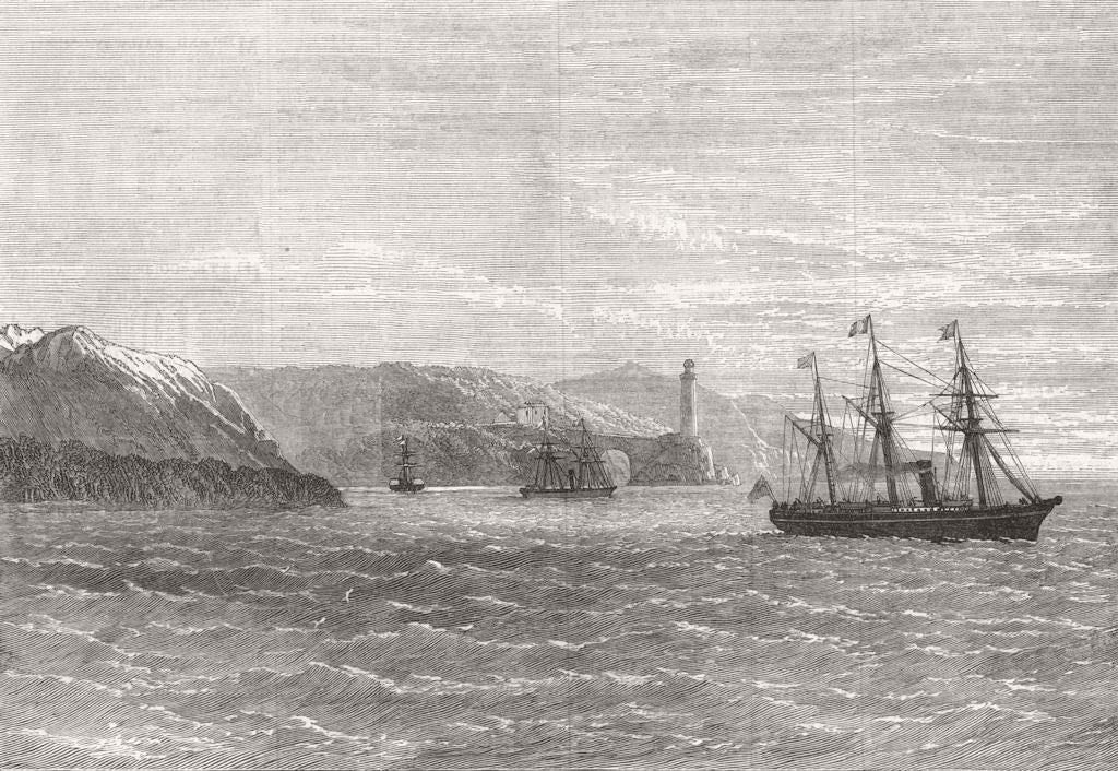 SHIPS. Hawk where shore end was buoyed 1869 old antique vintage print ...