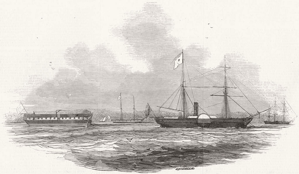 SHIPS. Eclair ship & Lazarette, motherbank 1845 old antique print ...