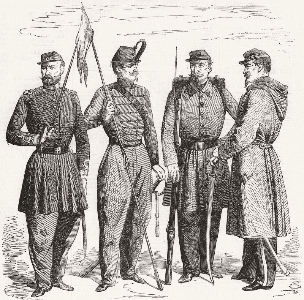ITALY. Uniforms, General Garibaldi's Legion 1859 old antique print ...