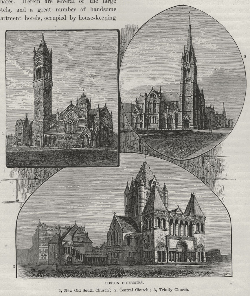 BOSTON CHURCHES. New Old South Church; Central Church; Trinity Church ...