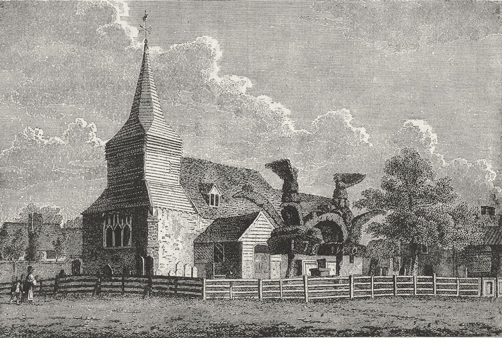 BEDFONT. Bedfont Church 1888 old antique vintage print picture ...