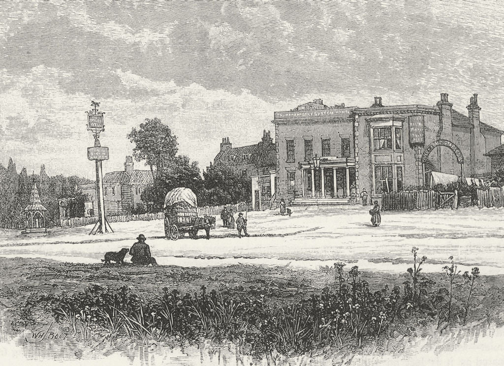 WOODFORD WELLS. The "Horse and Well" pub 1888 old antique print picture ...