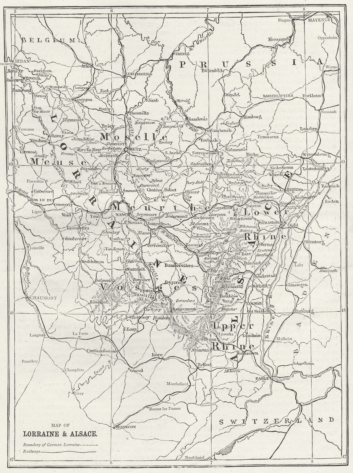FRANCE. Alsace & Lorraine. 1880 old antique vintage map plan chart ...